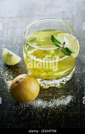 Lemonade or mojito cocktail with lemon and mint, summer cold refreshing ...