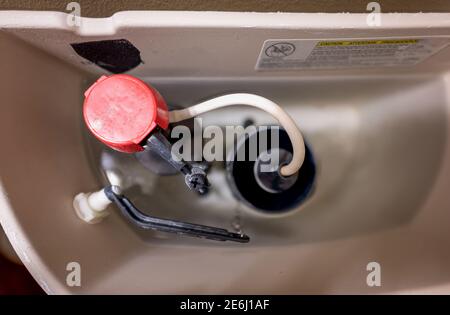 Water level view of internal workings of a sanitary toilet with fill ...
