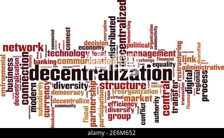 Decentralization word cloud concept. Collage made of words about ...