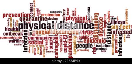 Physical distance word cloud concept. Collage made of words about ...