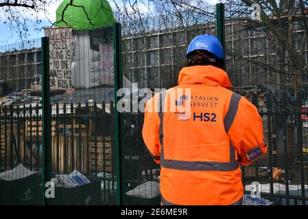 Euston, London, UK. 29th Jan 2021. HS2 Rebellion protest Euston. A high ...