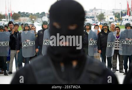 Police forces and members of special forces of riot police in uniforms ...