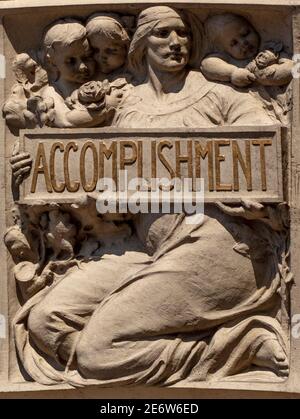 A panel above the entrance to the V&A, carved by Alfred Drury; The ...