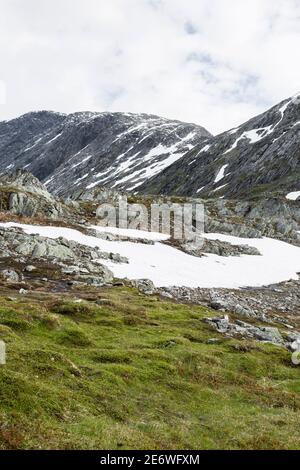 Snow-covered ground at Djupvatnet Lake in Breiddalen, Norway Stock ...