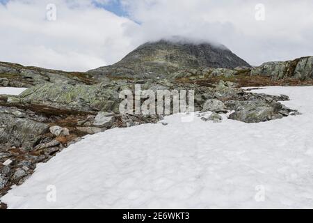 Snow-covered ground at Djupvatnet Lake in Breiddalen, Norway Stock ...