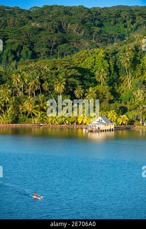 February 2020 - Kayaking in Taha'a island beach, French Polynesia. Motu ...