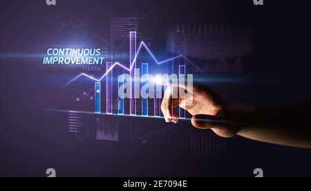 Hand touching CONTINUOUS IMPROVEMENT button, business concept Stock ...