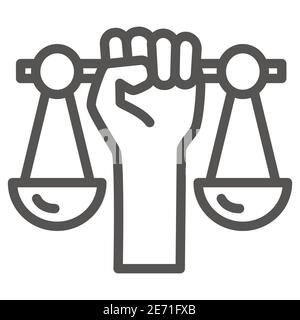 Hand holding scales thin line icon, Black lives matter concept, Civil ...