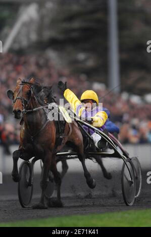 French rider Pierre Levesque crosses first the finish line with his ...