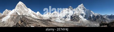 Panoramic view of Everest, Pumori, Kala Patthar and Nuptse with ...
