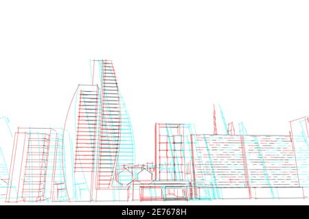 Abstract glitch architectural drawing sketch,Illustration Stock Photo ...