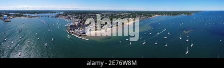 Aerial view panorama of Salem historic city center and Salem Harbor in ...