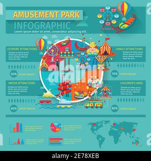 Amusement park infographics, family park rides and carousels, vector ...