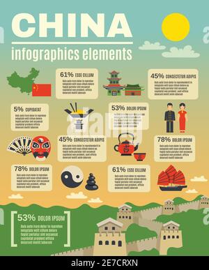 China business flat infographic composition with isolated country ...