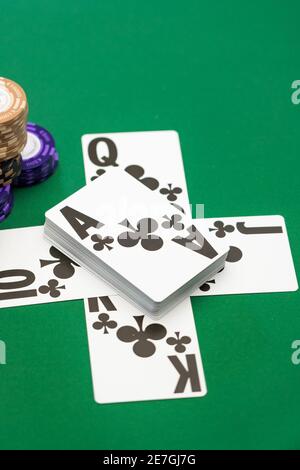 Poker game Clubs royal flush Stock Photo - Alamy