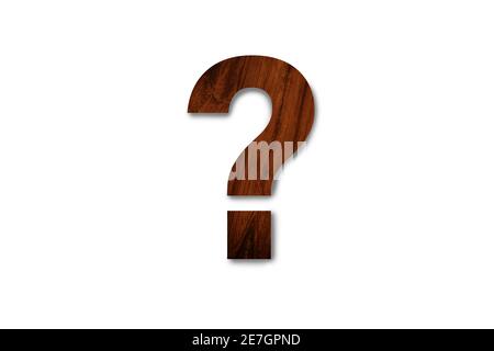 Dark wood texture question mark symbol isolated on white background ...