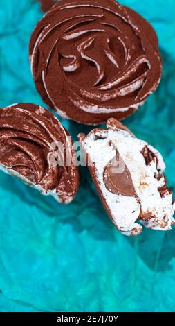 Delicate zephyr sprinkled with cocoa powder. Low-calorie marshmallows ...