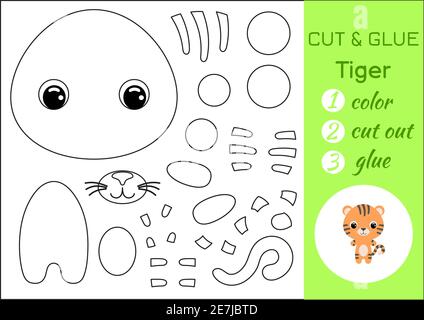 Cut and glue baby tiger. Education developing worksheet. Color paper ...