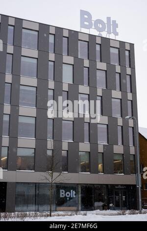 Bolt logo on Bolt new headquarter building. Bolt is transportation ...
