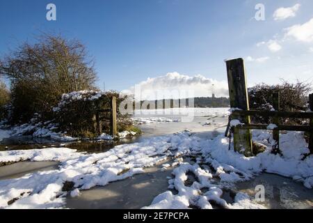 Entrance to a frozen muddy farm field Stock Photo - Alamy