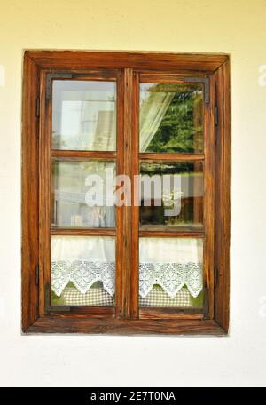 Brown wooden wall with glass window at Japanese traditional house ...