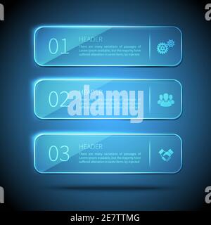 Web elements 3 horizontal glass plates for infographic on blue ...