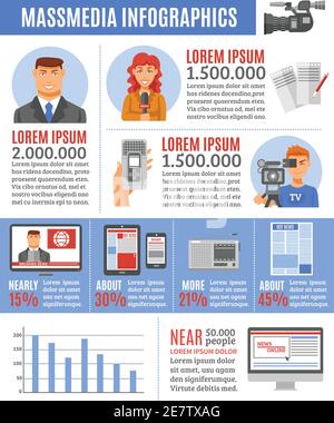 Mass media infographics set with news broadcasting symbols and pie ...
