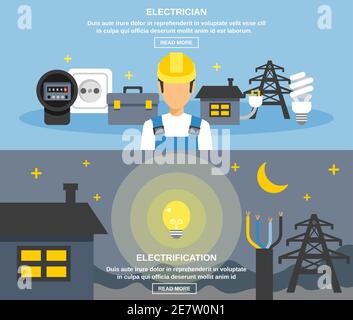 Electricity horizontal banners set with electrical instrumentation ...