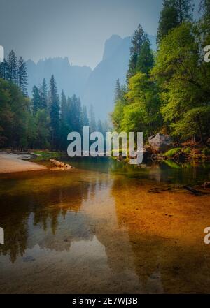 Daytime view of the merced river landscape of Yosemite National Park at ...