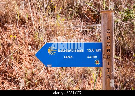 Signpost waymarker on the Spanish pilgrim route the Camino de Santiago ...