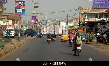 Freetown Sierra Leone business section traffic. West Africa a nation ...