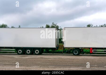 Euro modular system or European road train, truck with two trailers for ...