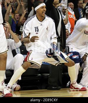 Cleveland Cavaliers' Jamario Moon (15) reacts in an NBA basketball game ...