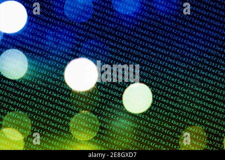 An illustration of green hexadecimal code on bokeh background Stock ...