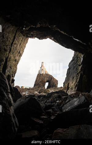Rough cave scenery of sharp severe rock with hole on stony Campiecho ...
