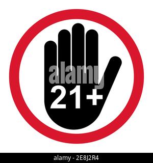 21+ restriction flat sign isolated on white background. Age limit ...