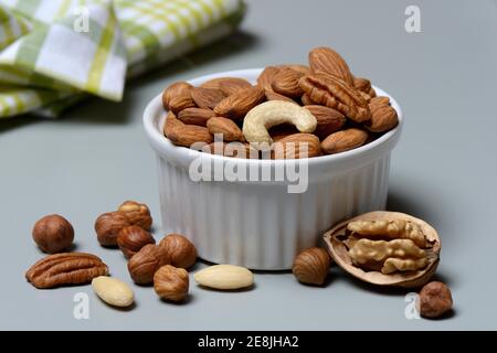 Nuts mixture hazelnuts, almonds, walnut, cashew on white background ...