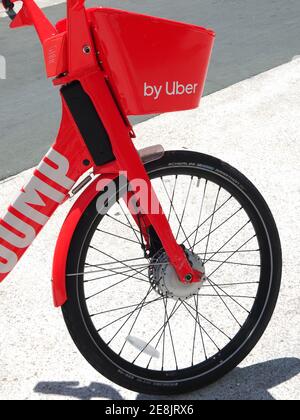 The red Jump electric bicycle waiting for customers lisbon Stock Photo ...
