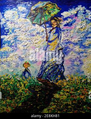 Claude Monet, Woman with a Parasol - Madame Monet and Her Son 1875 Oil ...
