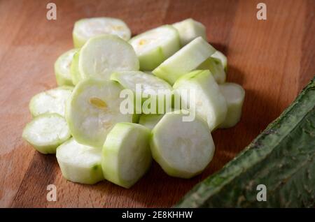 Vegetable know as Oyong, Gambas, Luffa Squash, Luffa acutangula. Lot of ...