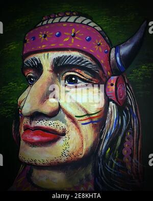 Face Apache Red Indian oil painting works , Indigenous peoples of the ...