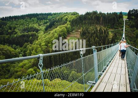 hanging rope bridge Geierlay,Mörsdorf,Hunsrück,Saar-Hunsrück-Steig ...