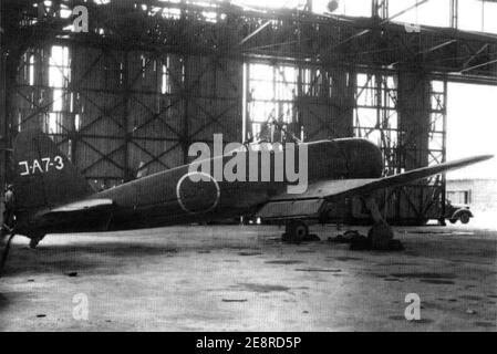 Mitsubishi A7M2 in a hangar of the Yokosuka Naval Air Technical Arsenal ...