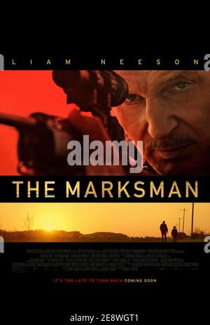 The Marksman (2021) directed by Robert Lorenz and starring Katheryn Winnick, Liam Neeson and ...