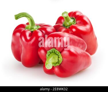 Three whole red bell pepper (capsicum) known as sweet bell pepper ...