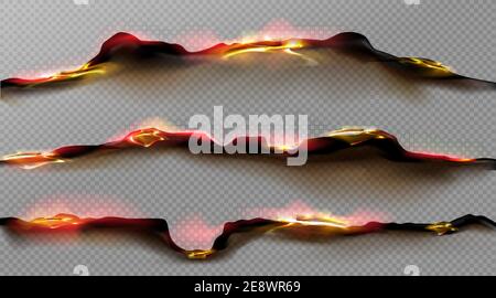Burn paper borders, burnt page with smoldering fire on charred uneven ...