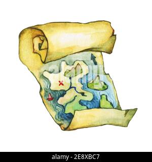 watercolor treasure map illustration Stock Photo - Alamy