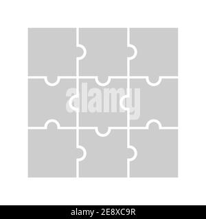 3x3 Jigsaw puzzle blank template background light lines. every piece is ...