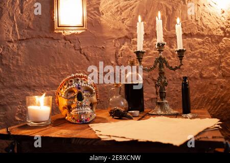 Photo zone in the studio for Halloween. Dramatic scenery for All Saints ...