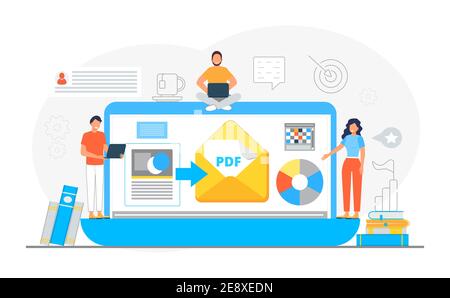 PDF converter from jpeg, word document concept. Screen with changing or converting process of ...